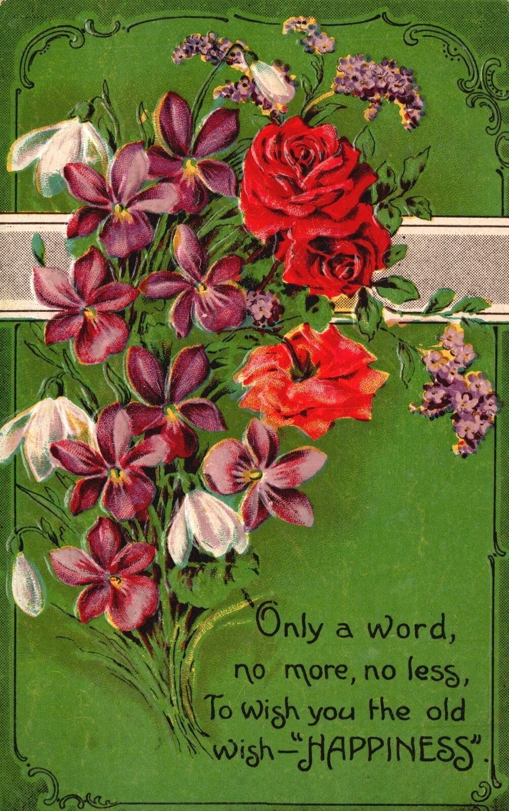 Vintage Postcard 1909 Only Word Wish You Happiness Greetings Purple Red ...