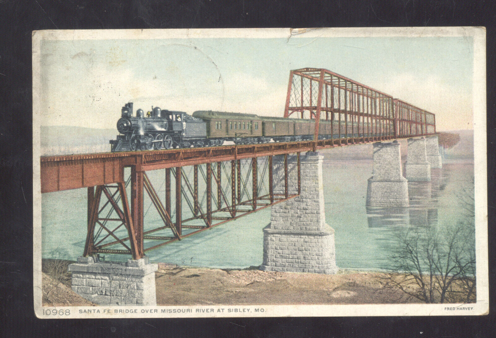 Sibley Missouri MO. Santa FE Railroad Bridge Train Fred Harvey Vintage ...