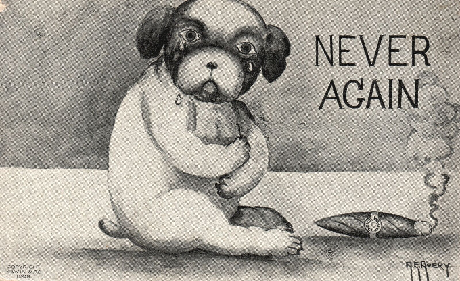 Vintage Postcard Never Again Cute Little Dog Crying In Regret Animal ...
