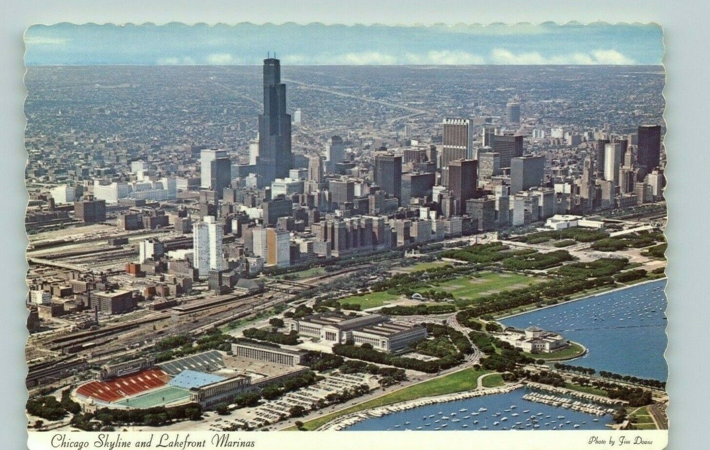 Chicago Skyline & Lakefront Marinas 1960s or 1970s? old football field ...