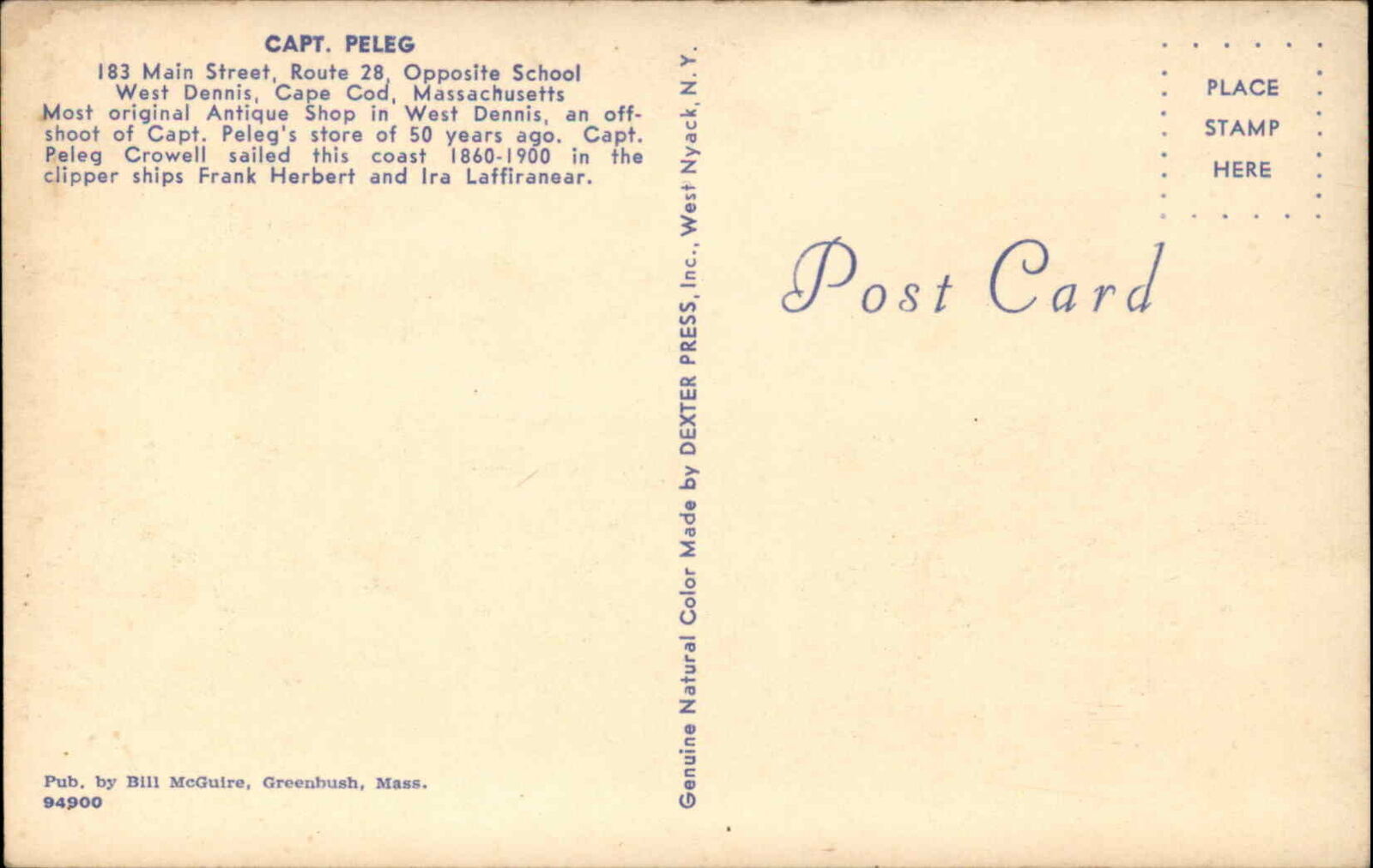 Vintage PC West Dennis Cape Cod Mass MA Captain Peleg Antique Shop ...
