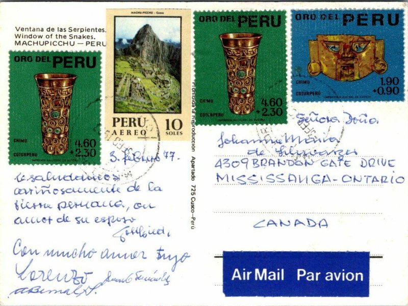 Vintage Continental Size Postcard Window of the Snakes Machupicchu Peru ...