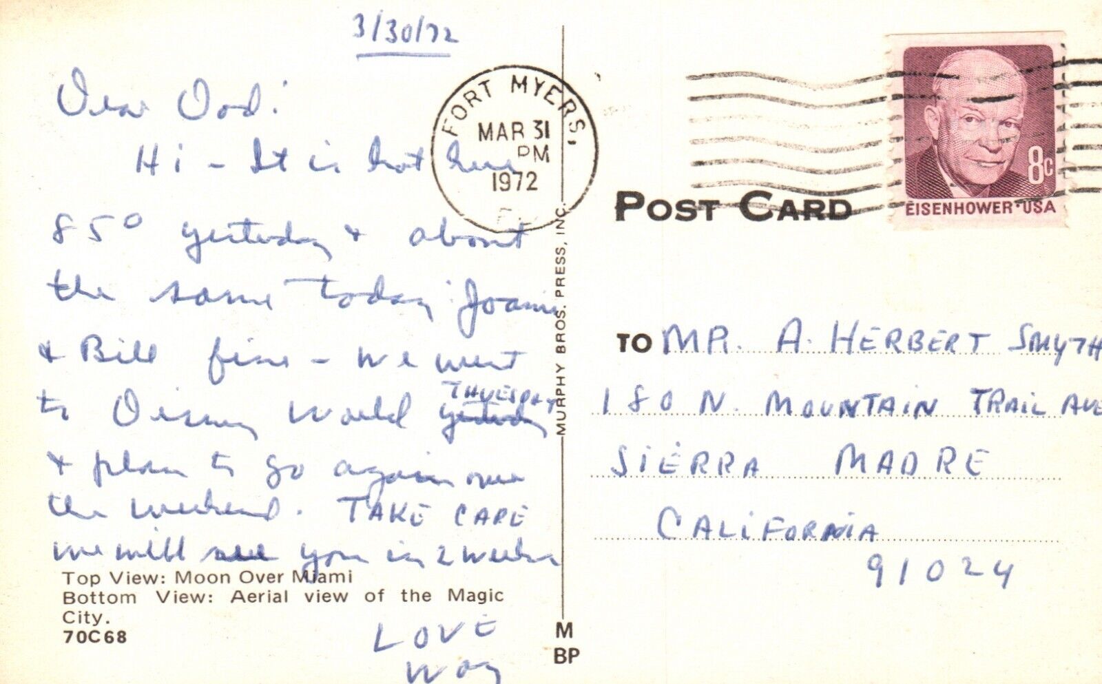 Postcard FL Miami Moon over Miami Magic City Skyline 1972 Vintage PC ...