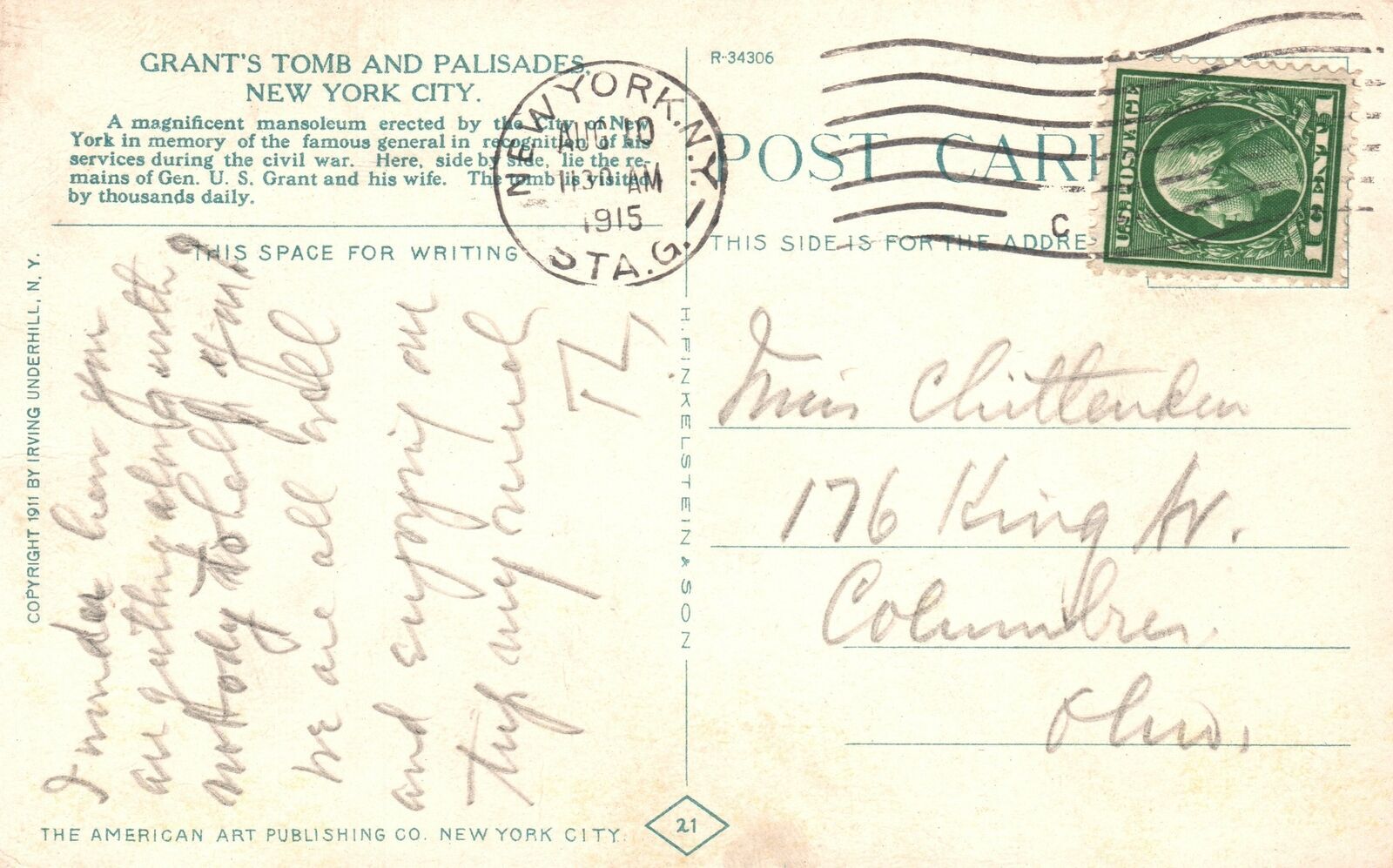 Vintage Postcard 1915 Grant's Tomb And Palisades Mansoleum New York ...