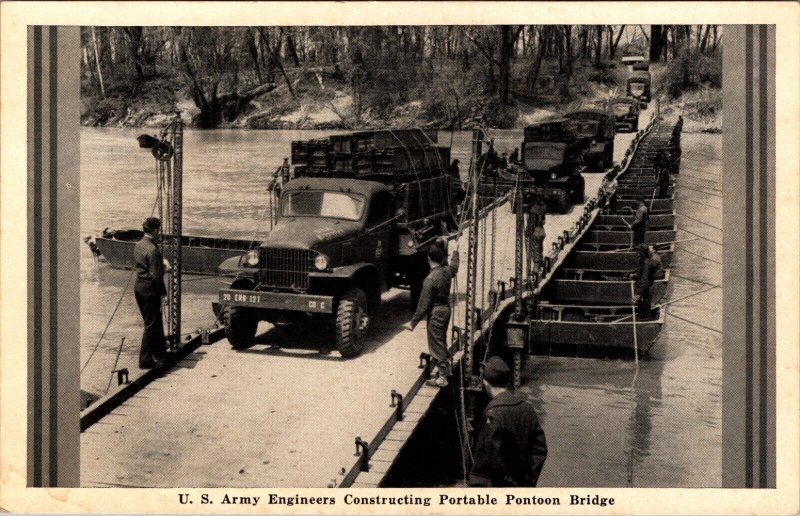 US Army Engineers Constructing Pontoon Bridge WWII Photo Postcard 1942 ...