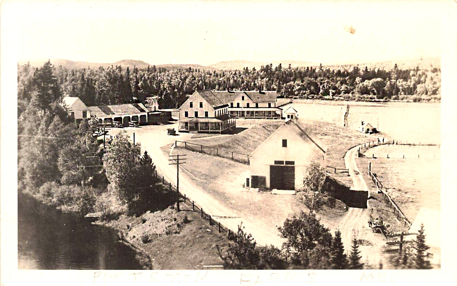 Pittston Farms ME Aerial View Buildings Lake View, Real Photo Postcard ...