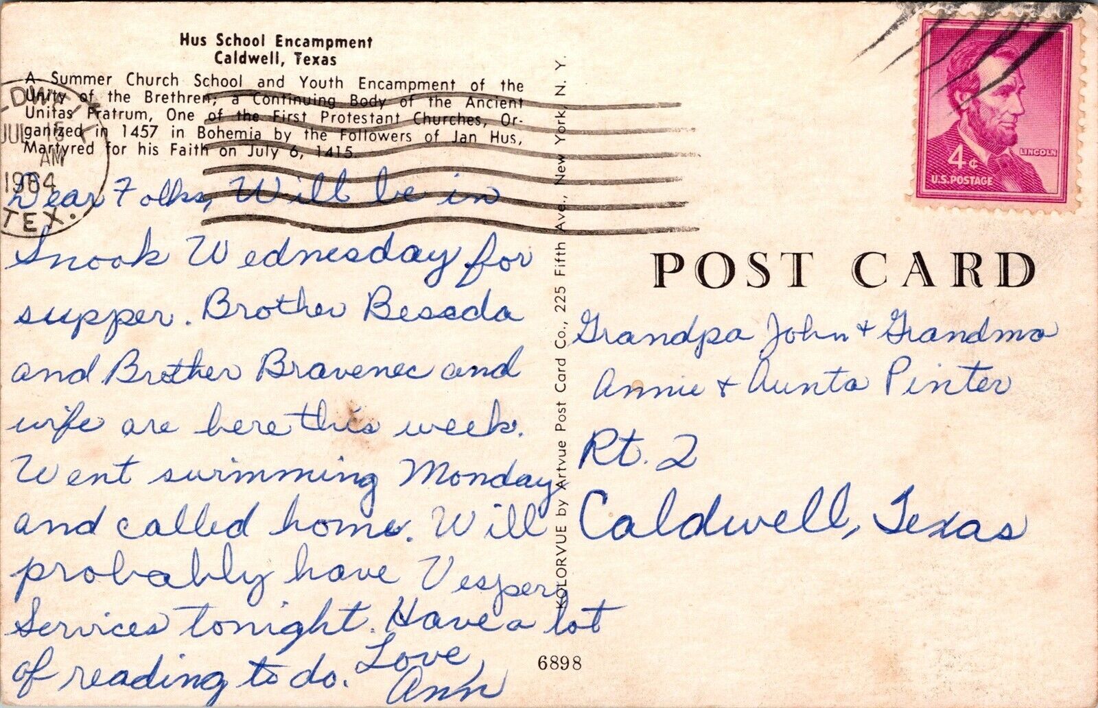 Vtg Caldwell Texas TX Hus School Encampment Youth Summer Church School ...