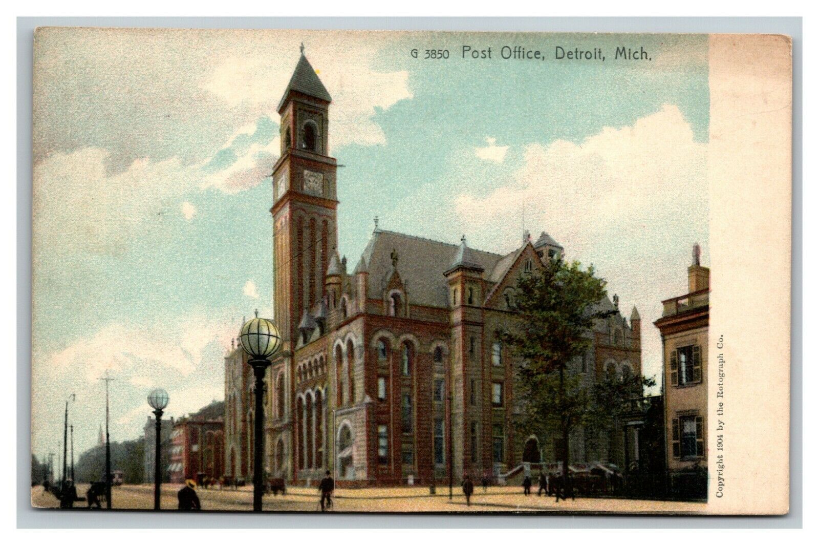 Vintage 1900's Postcard Post Office Building Pedestrians Detroit ...