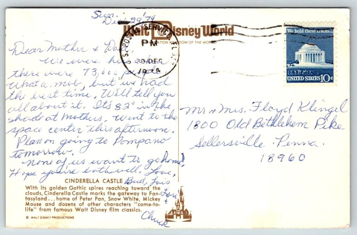 Walt Disney World Cinderella Castle - 1974 - 3rd Year Open - Postcard ...