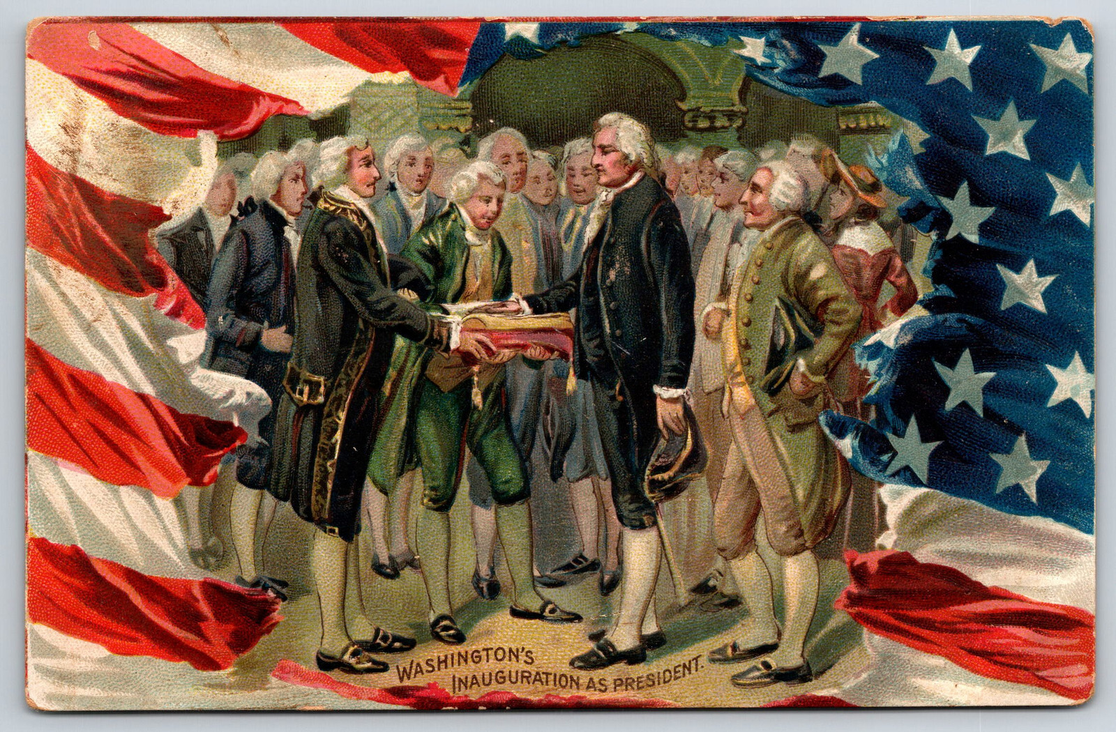 Patriotic~Geo Washington's Inauguration As President~Flag Border~Emboss ...