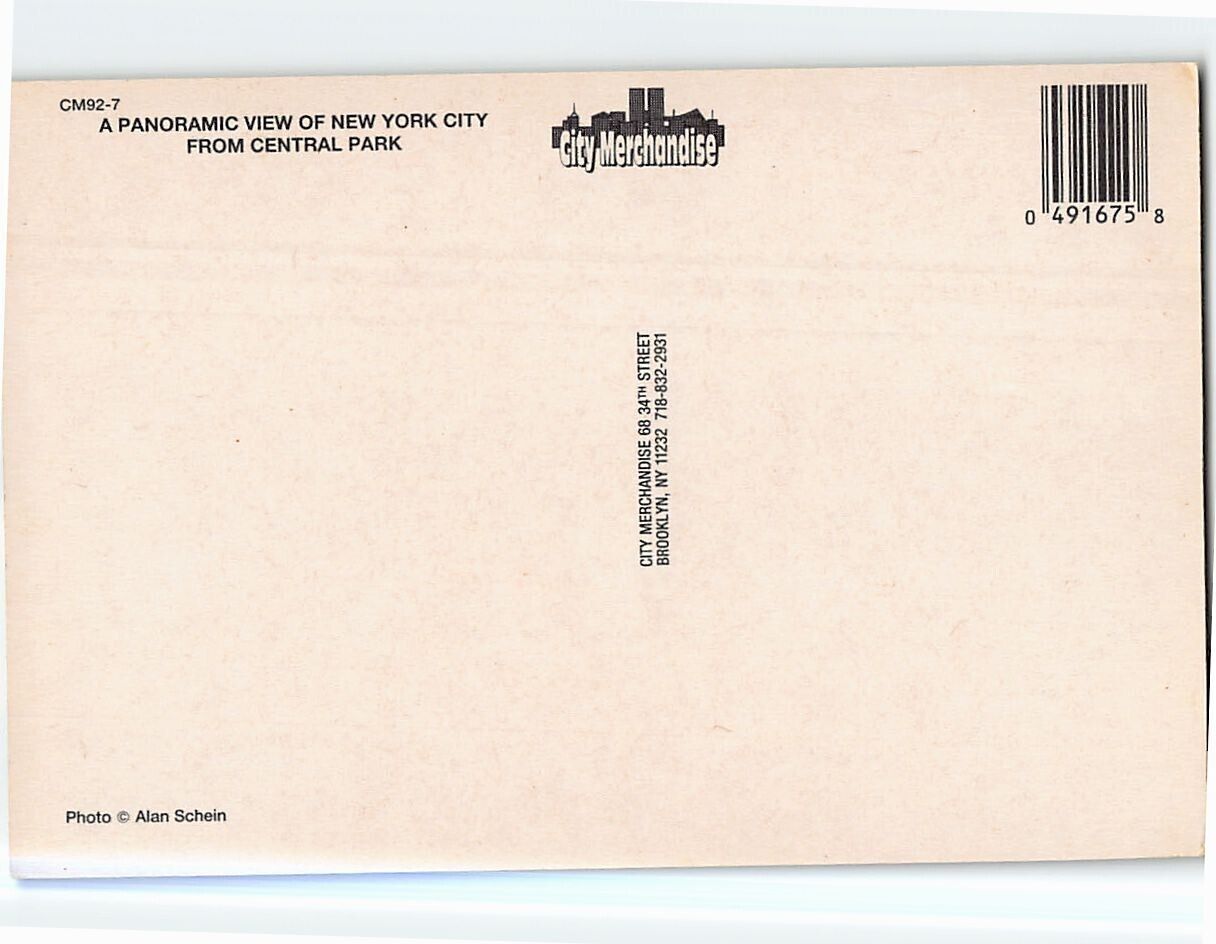 Postcard A Panoramic View Of New York City From Central Park, New York ...