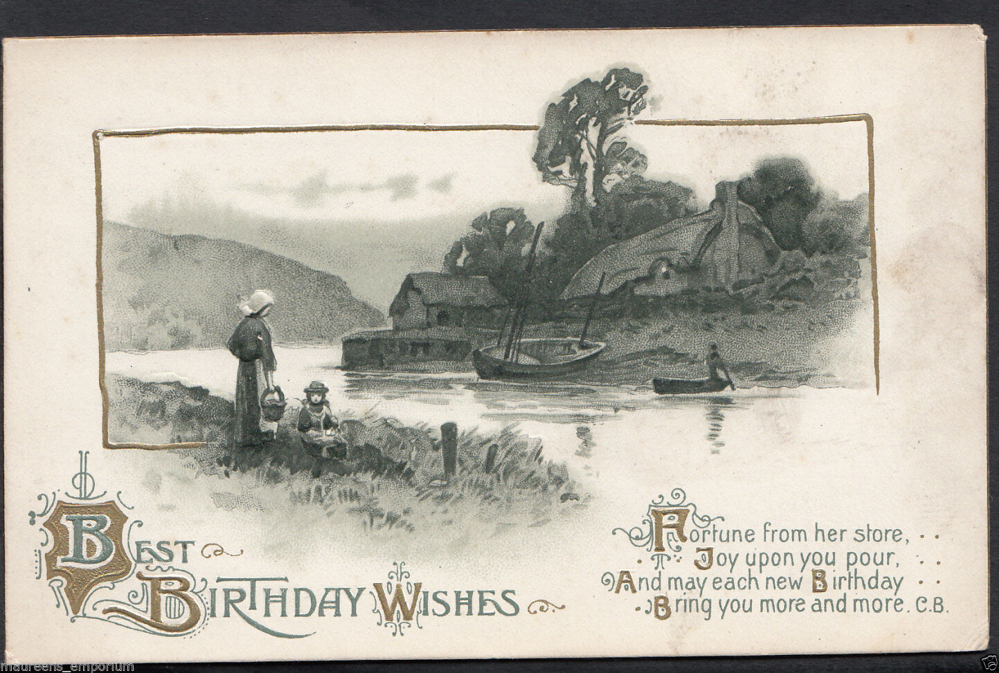 Embossed Greetings Postcard - River Scene - Best Birthday Wishes RS90 ...