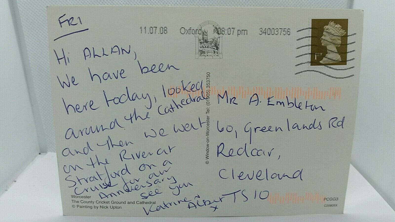 Worcester The County Cricket Ground & Cathedral Postcard Painting by ...