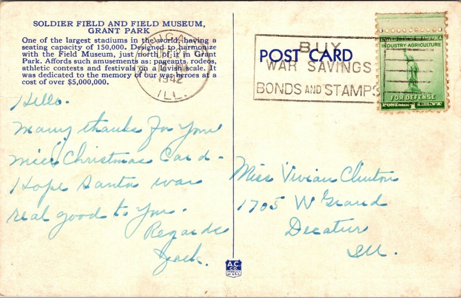 Postcard Soldier Field and Field Museum at Grant Park in Chicago ...