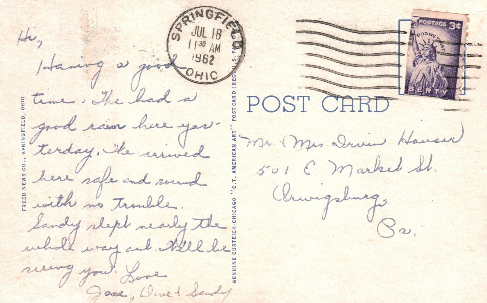 Vintage Postcard 1962 The Stone Bridge Snyder Park Springfield Ohio OH ...