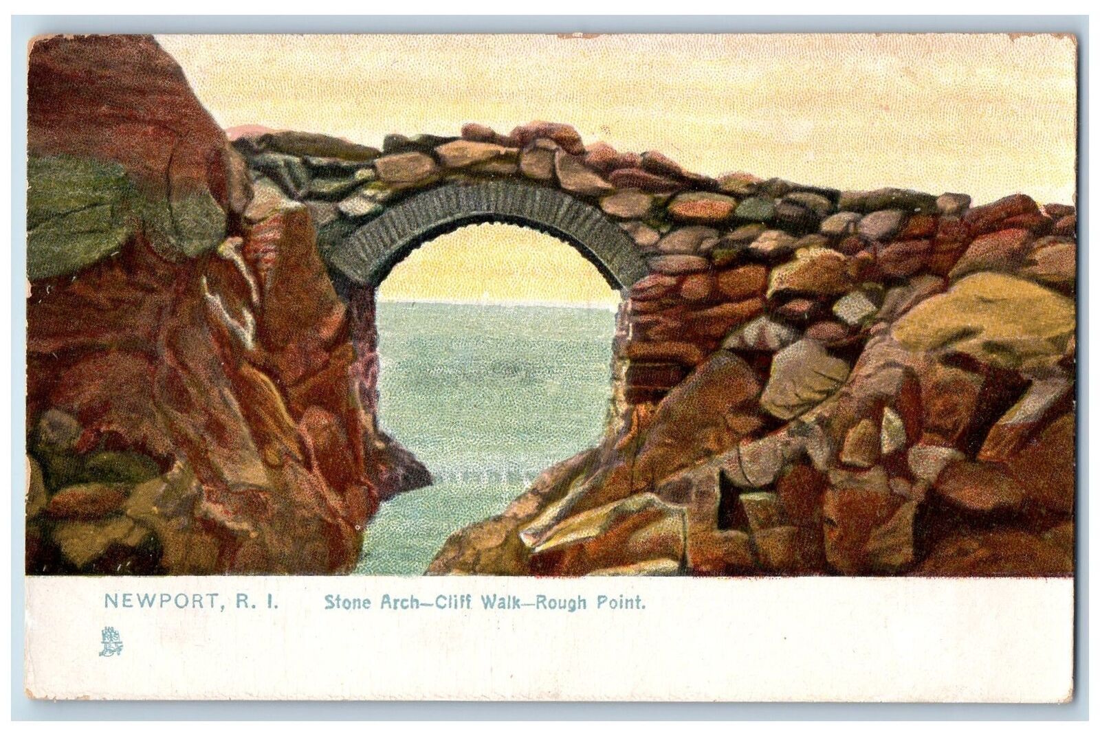Newport Rhode Island Postcard Stone Arch-Cliff Walk-Rough Point Scene ...