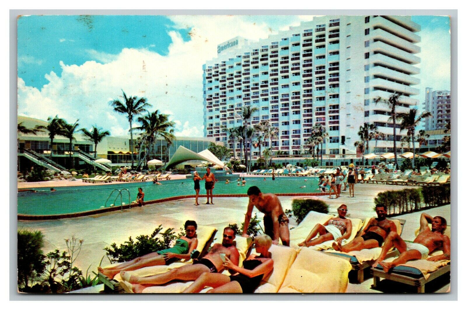 Vintage 1959 Postcard Poolside Americana Hotel Bal Harbour Miami Beach ...