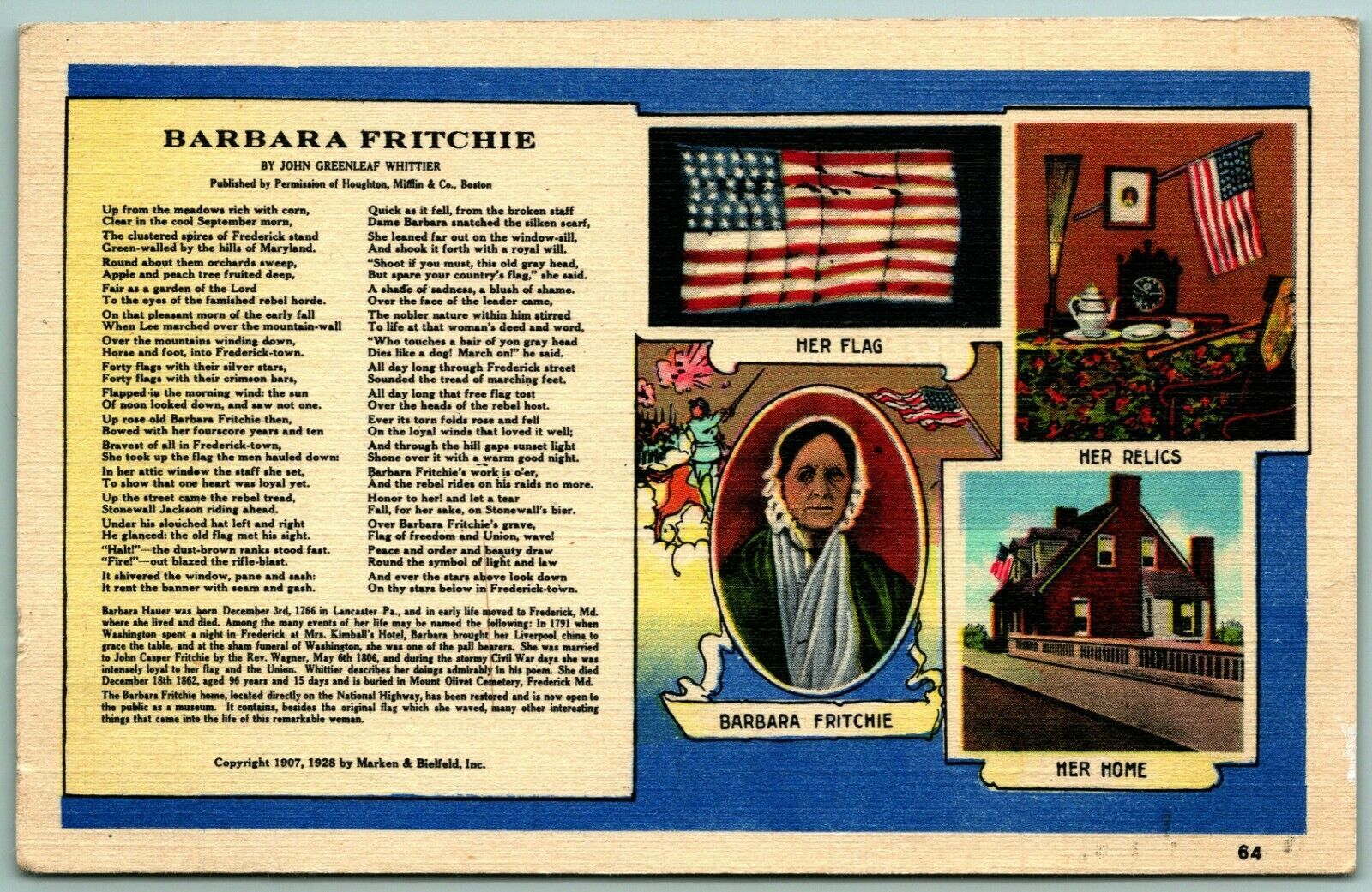 Barbara Fritchie By John Greenleaf Whittier Frederick MD UNP Linen ...