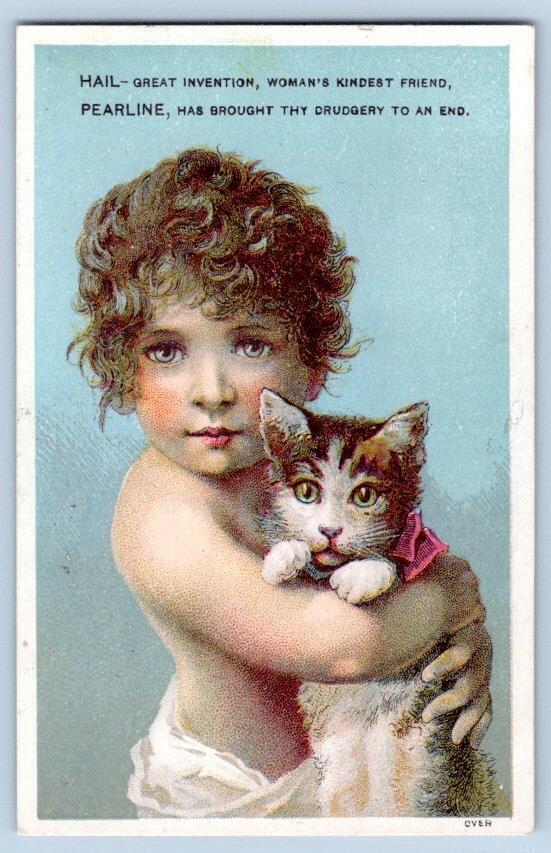 1880'S Pearline Soap Cute Child With CAT Kitten James Pyle Victorian ...