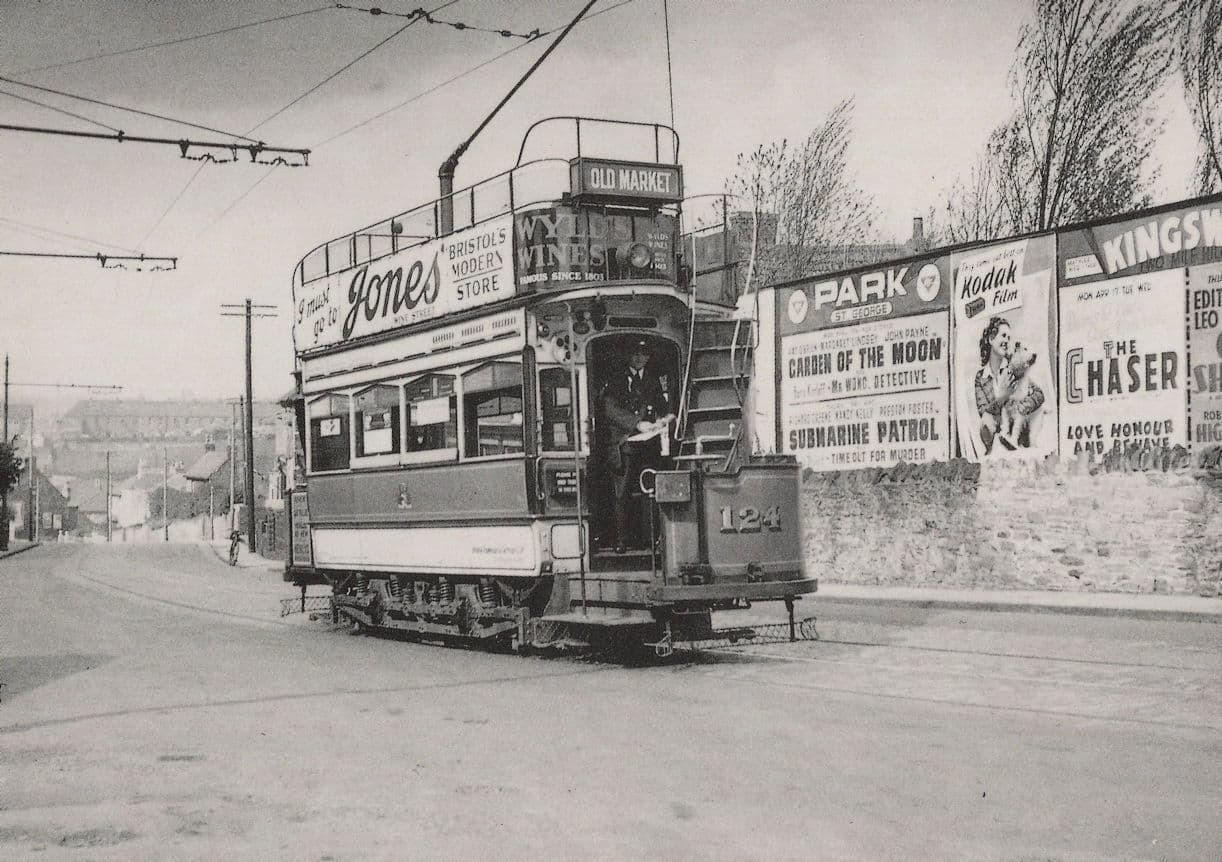 Open Top Tram Bus at Nags Head Hill Bristol Market in WW2 Postcard ...
