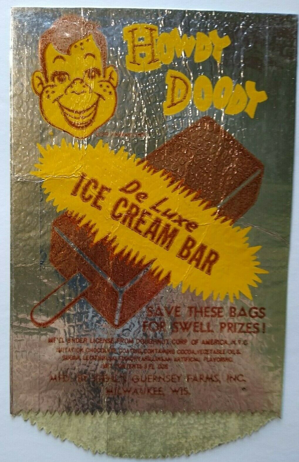 Howdy Doody Ice Cream Bar Foil Wrapper Vintage Deluxe NOS Flag ...