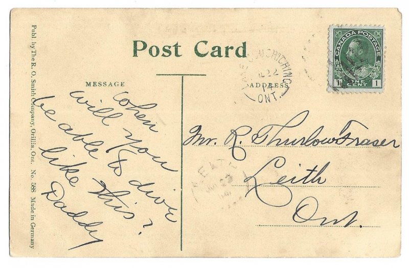 Lake Couchiching to Leith, Ontario 1914 Post Card The Diving Board ...