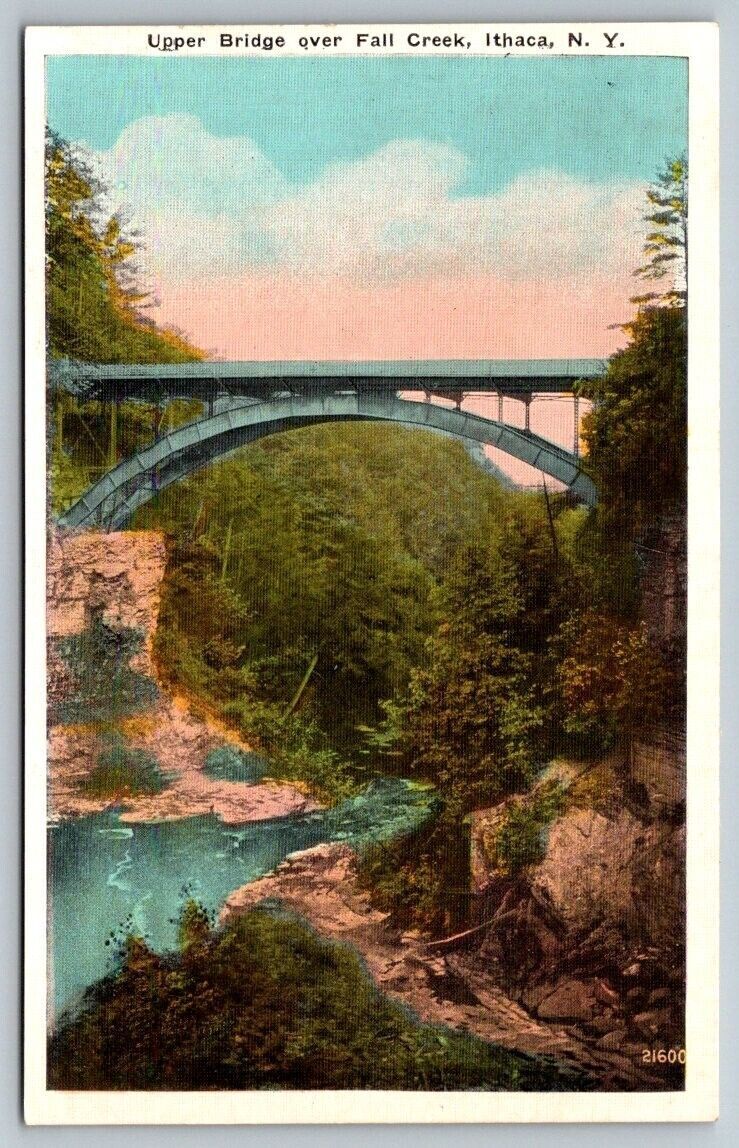 Vintage New York Postcard - Upper Bridge over Fall Creek Ithaca ...