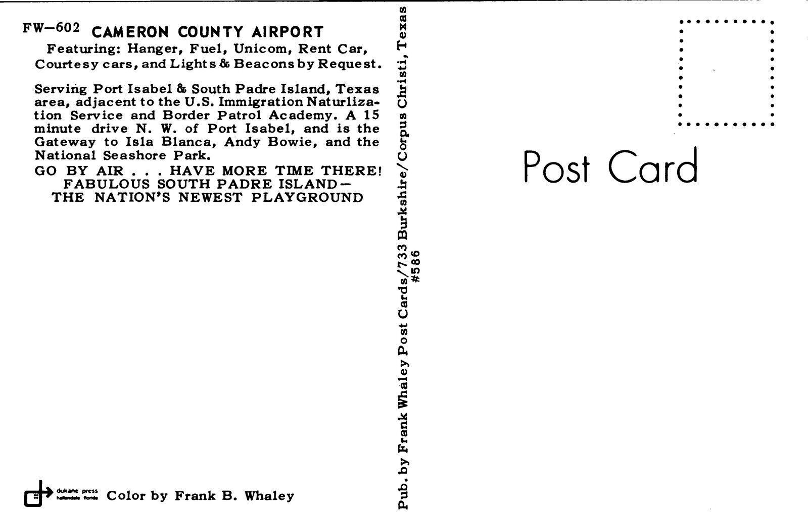 Postcard Texas Port Isabel Cameron County Airport Aerial View Runways ...