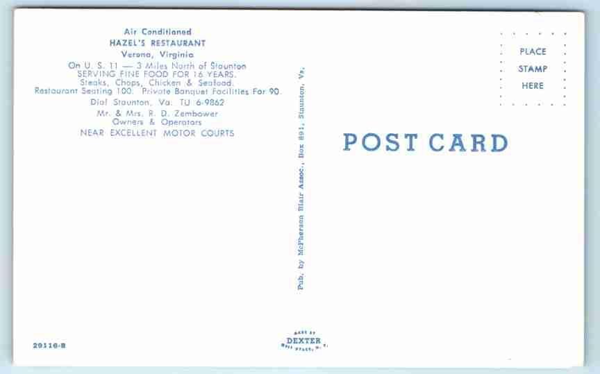 VERONA, Virginia VA ~ Roadside HAZEL'S RESTAURANT c1960s August County ...