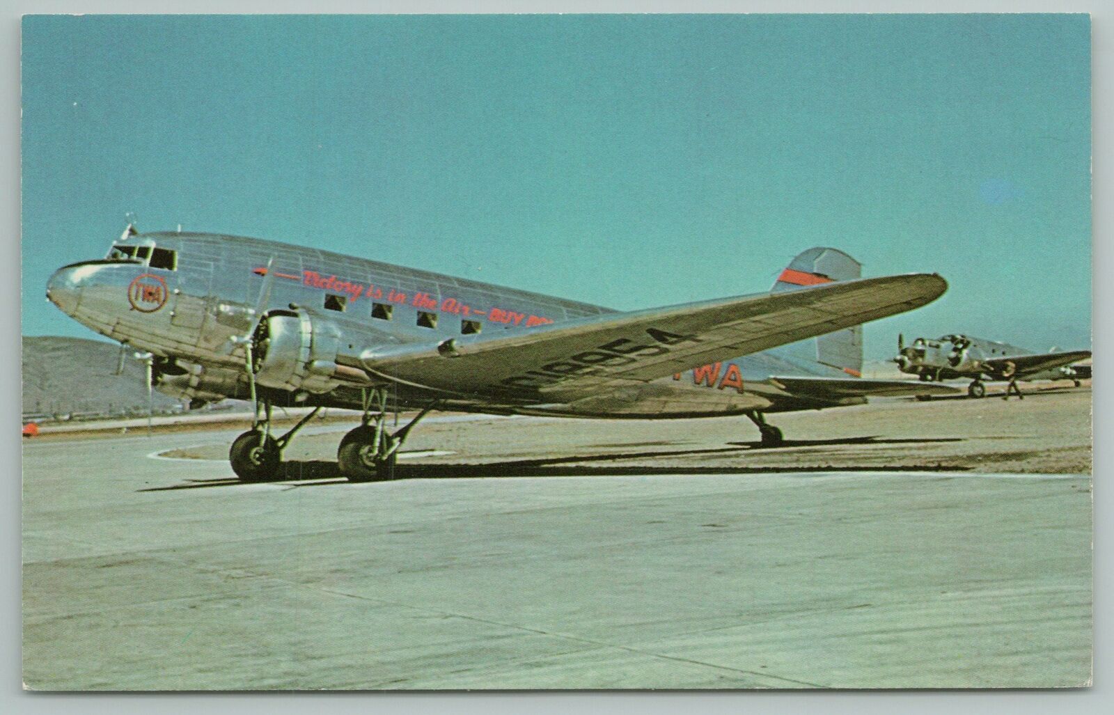 Airplane~TWA Transcontinental~Western Air~Douglas DC-3~Vintage Postcard ...