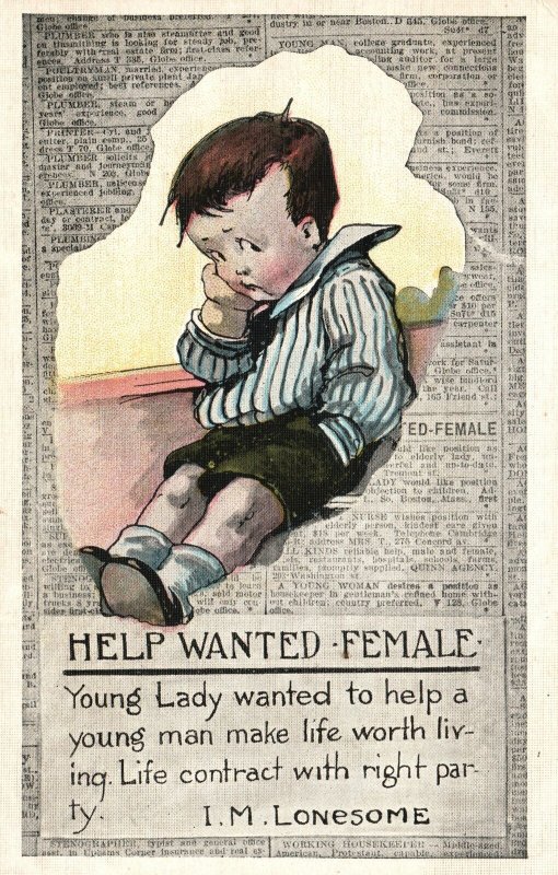Vintage Postcard 1930's Help Wanted Female Make Worth Living IM Lonesome Comics | Other ...