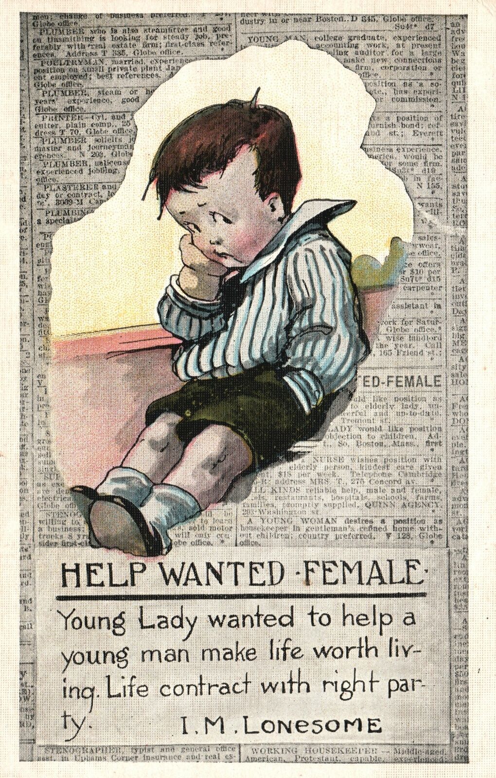 Vintage Postcard 1930's Help Wanted Female Make Worth Living IM ...