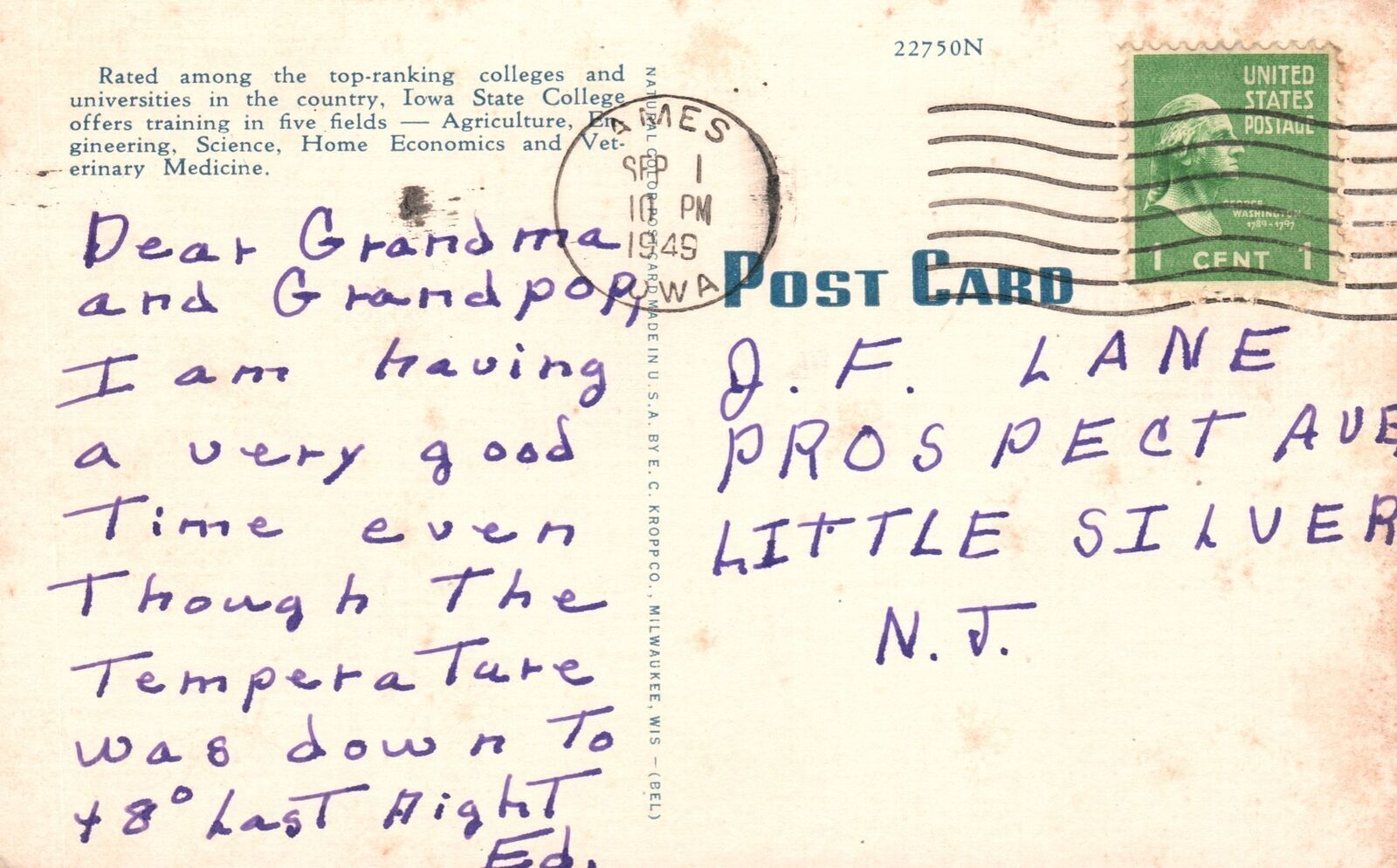 Vintage Postcard 1945 Beardshear Hall Iowa State College Ames Iowa Ec ...