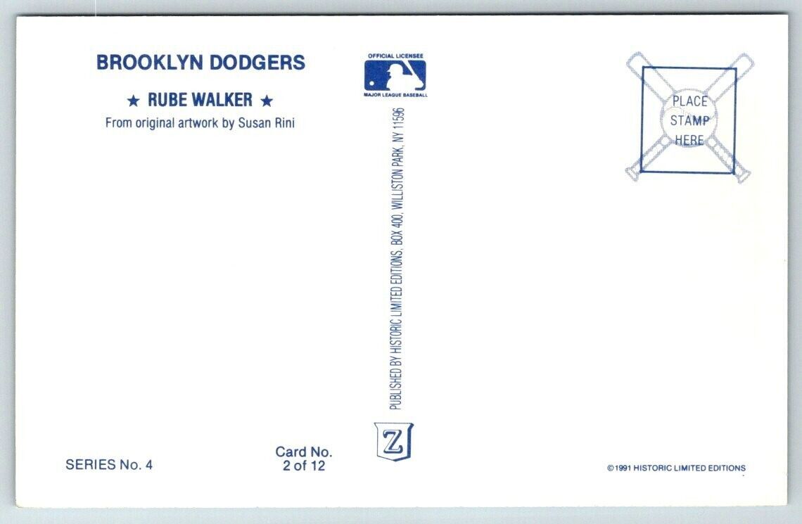 Vintage Brooklyn Dodgers Rube Walker Postcard 1988 Series #4 Card #2 ...