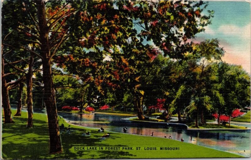 Duck Lake Forest Park St Louis Missouri Animals Fall Autumn Linen UNP ...