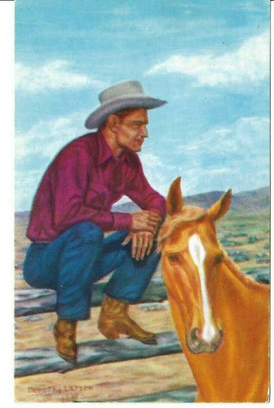 CB-415 The Old Coral Man and Horse Dorothy Larsen Artist Signed Chrome ...