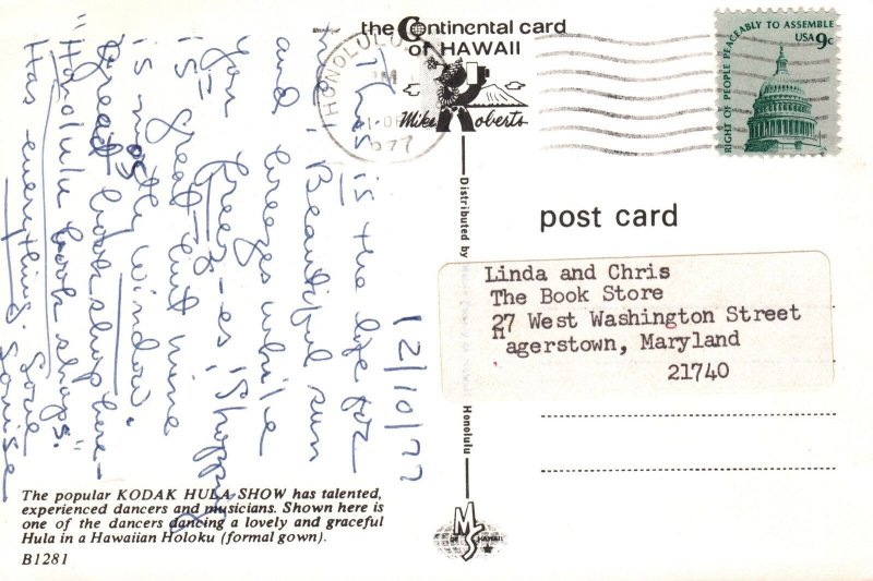Continental Size Postcard Holoku Hula Dancing at the Kodak Hula Show ...