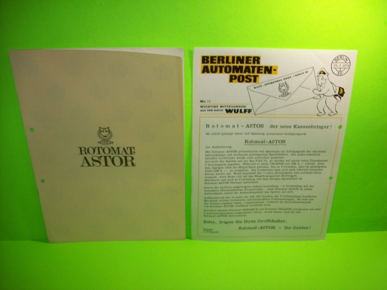 Rotomat Astor Original Slot Machine FLYER German Vintage + Factory ...