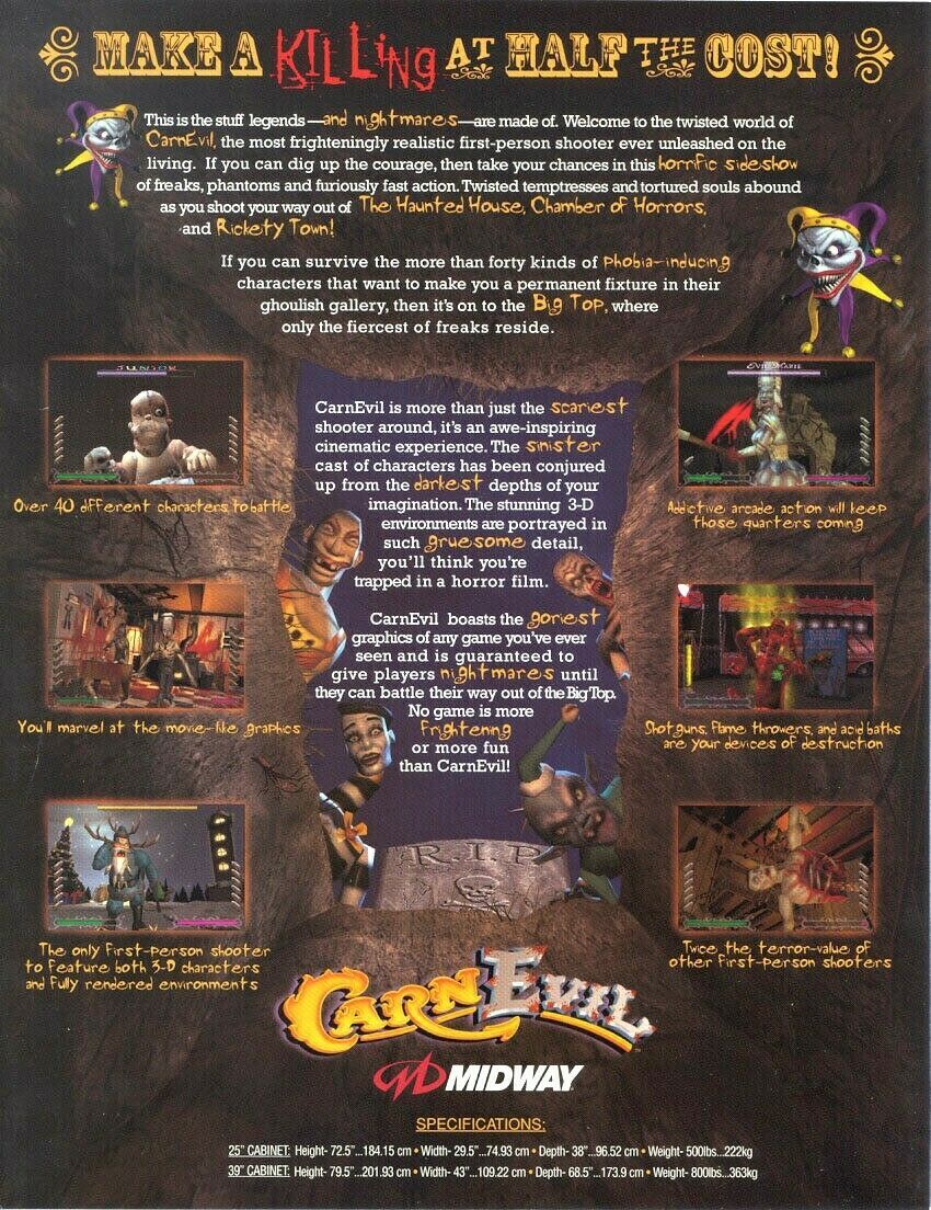 Carn Evil Arcade FLYER Original NOS Video Game Killer Clown Horror It ...