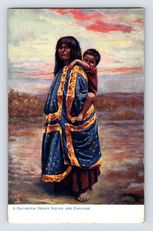 Postcard Havasupai Native American Indian Squaw Papoose Mother Child ...