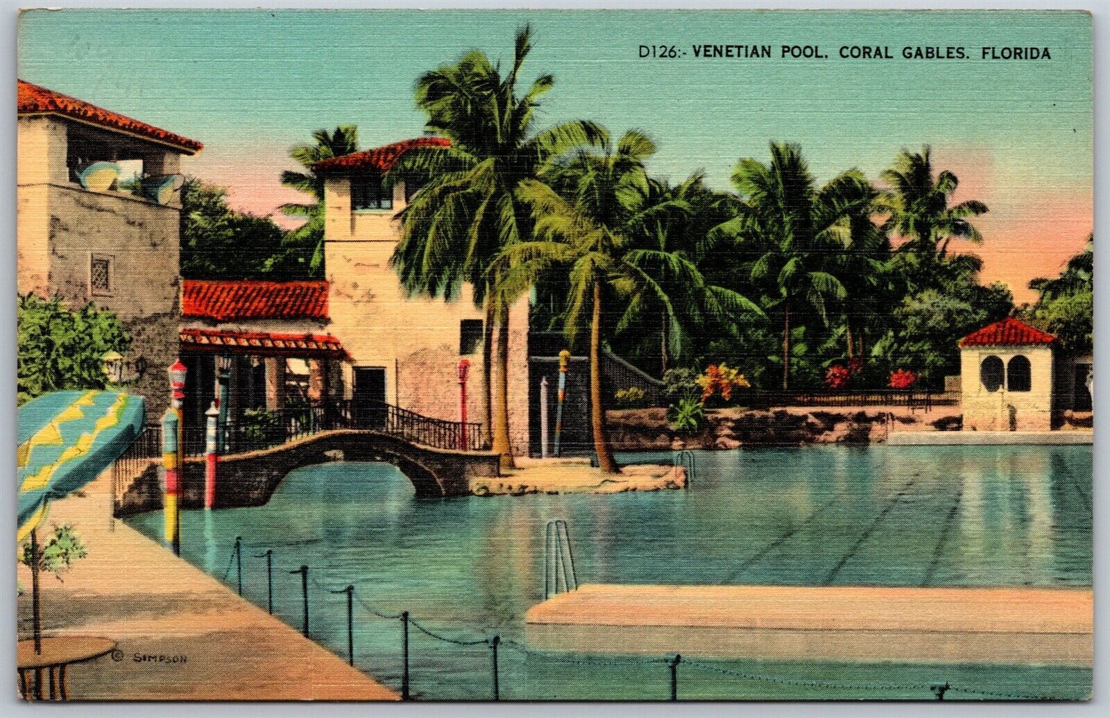 Vtg Coral Gables Florida FL Venetian Swimming Pool 1930s Old Linen View ...
