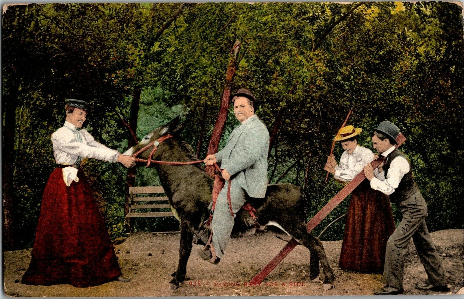 Taking Baby For a Ride Fat Man on Donkey Burro c1910 Vintage Postcard ...