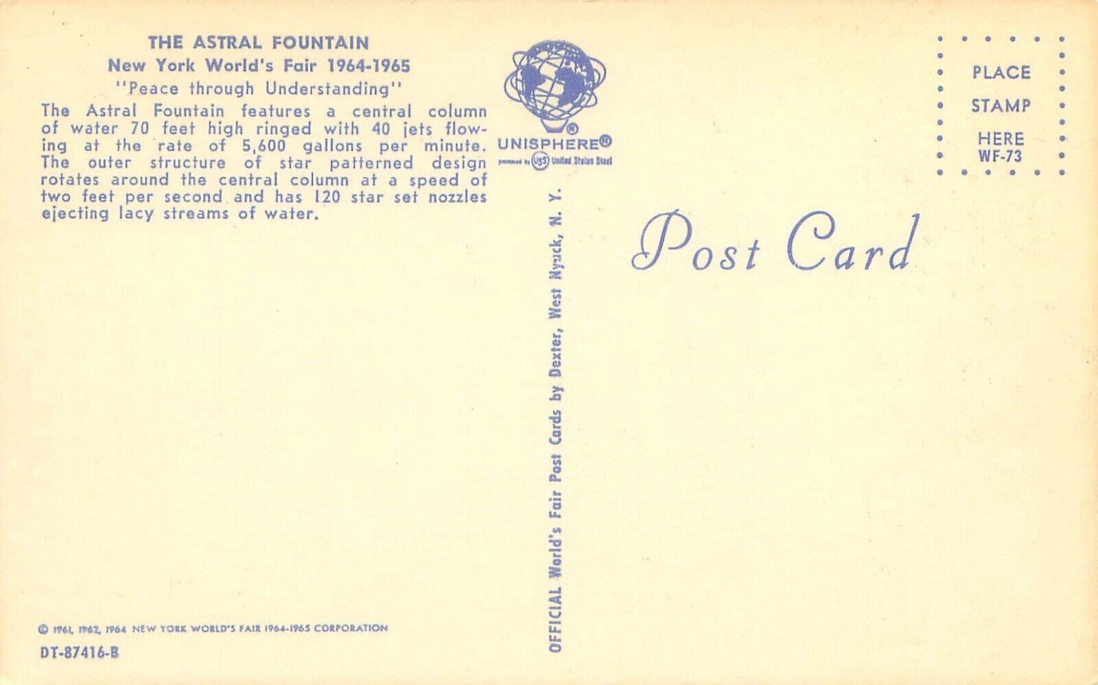 New York 1964 World's Fair Astral Fountain, People Dexter Postcard ...