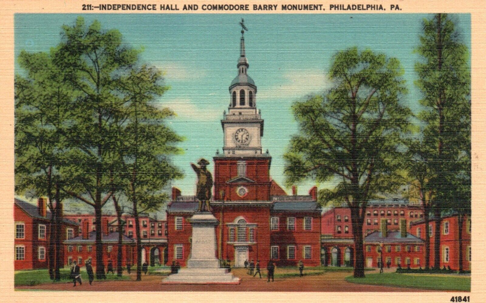 Postcard PA Philadelphia Independence Hall Commodore Barry Monument Old ...