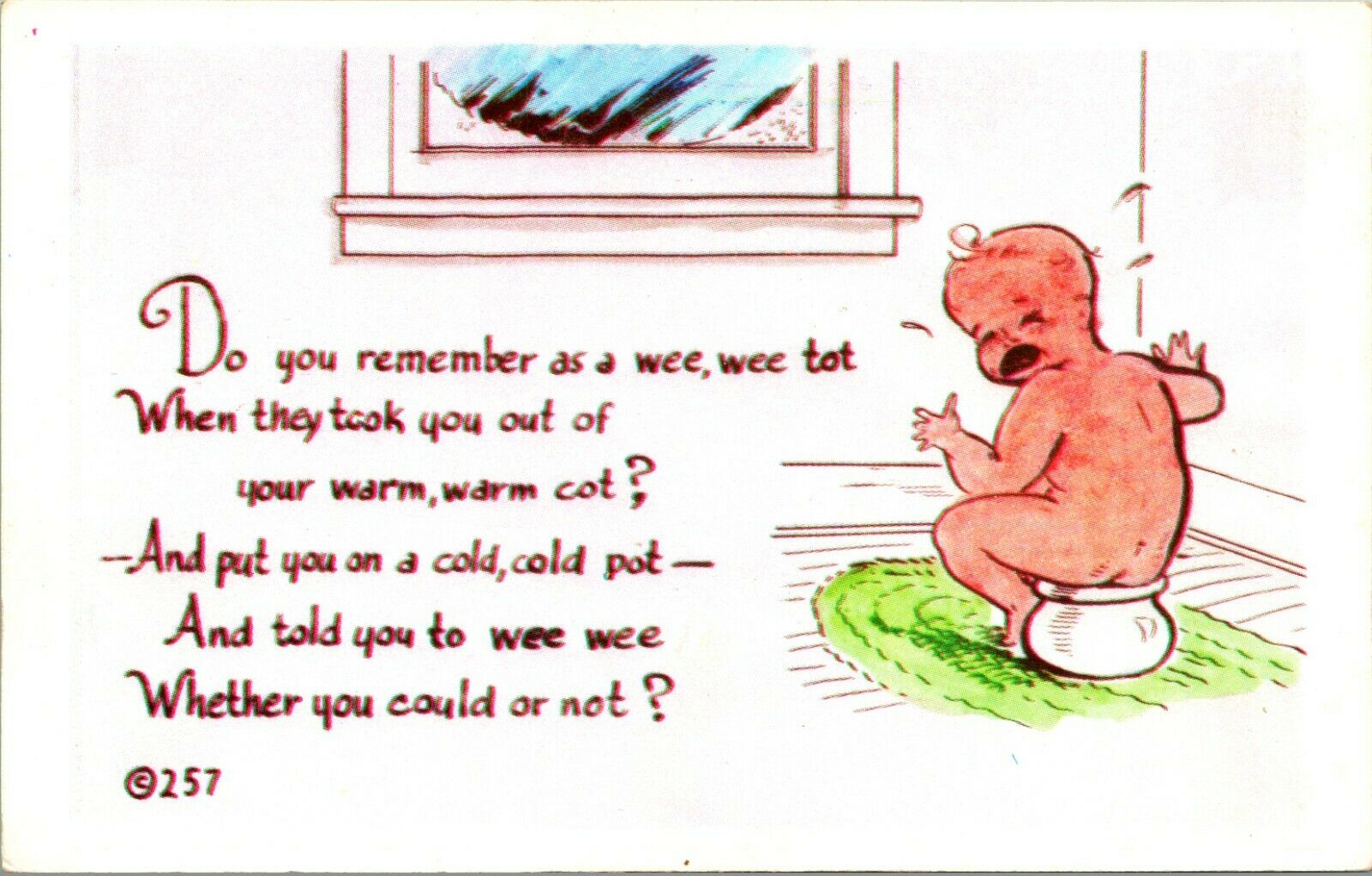 Vtg Postcard Kromecolor Comic Card Baby Going Pee - Wee Wee Tot On Cold ...