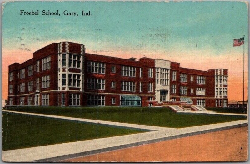 Vintage 1914 GARY, Indiana Postcard "Froebel School" Building / Street ...