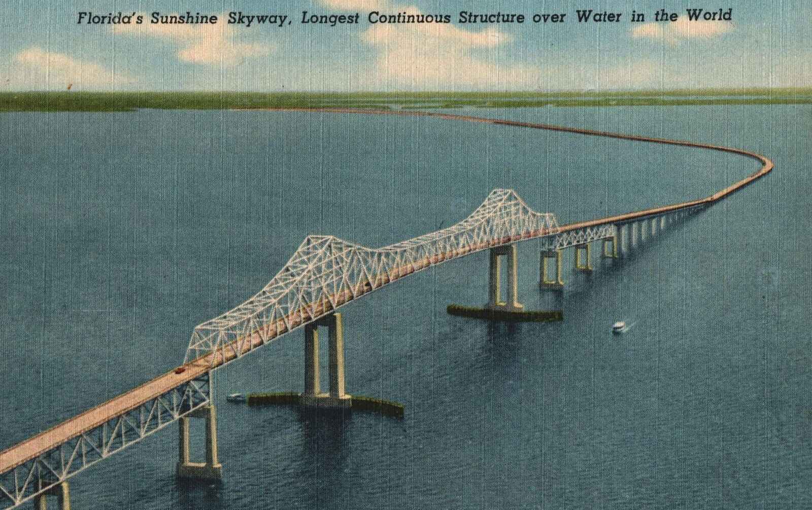 Vintage Postcard Florida's Sunshine Skyway Longest Continuous Over ...