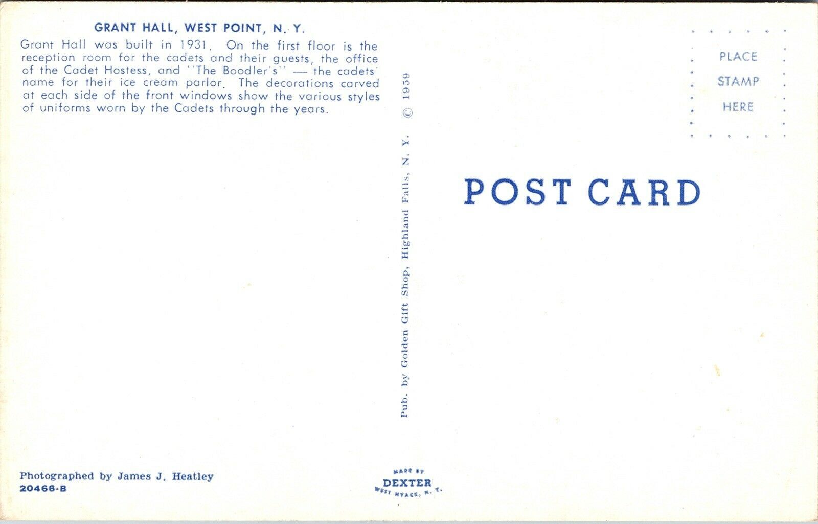 Exterior Grant Hall West Point New York NY Postcard Dexter VTG UNP ...