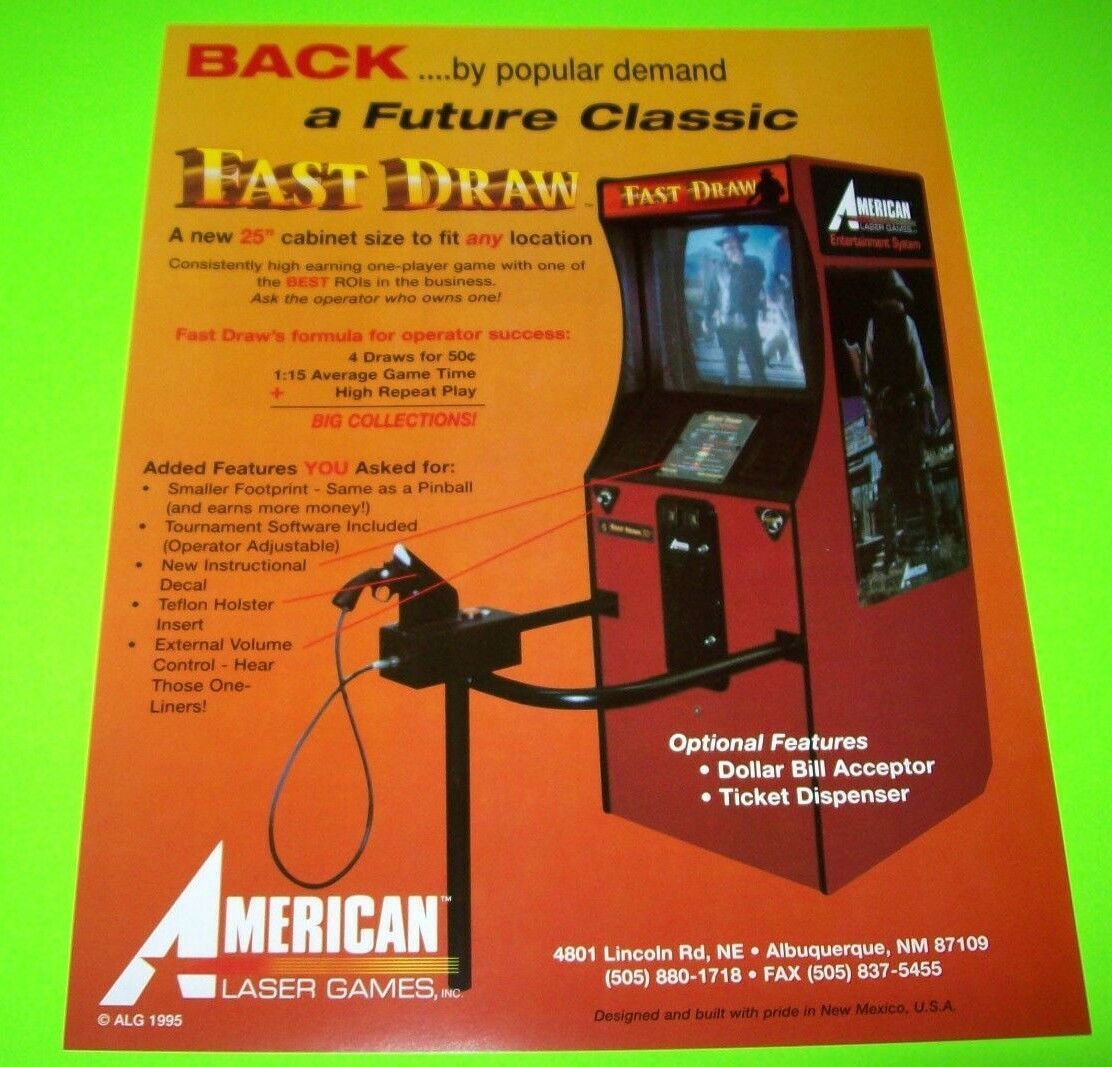 Fast Draw Arcade FLYER American Laser 1995 Original NOS Gun Shooting ...