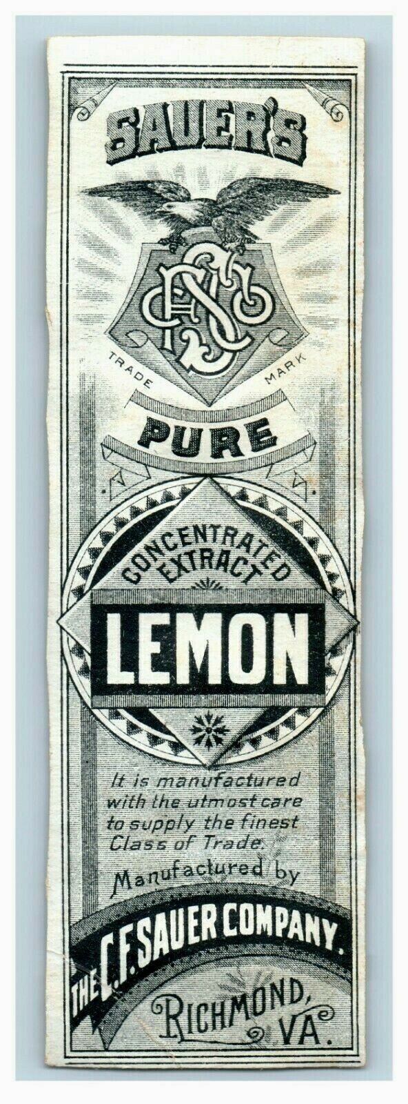 1880s-90s Engraved Bottle Label Sauer's Pure Lemon Extract P222 ...